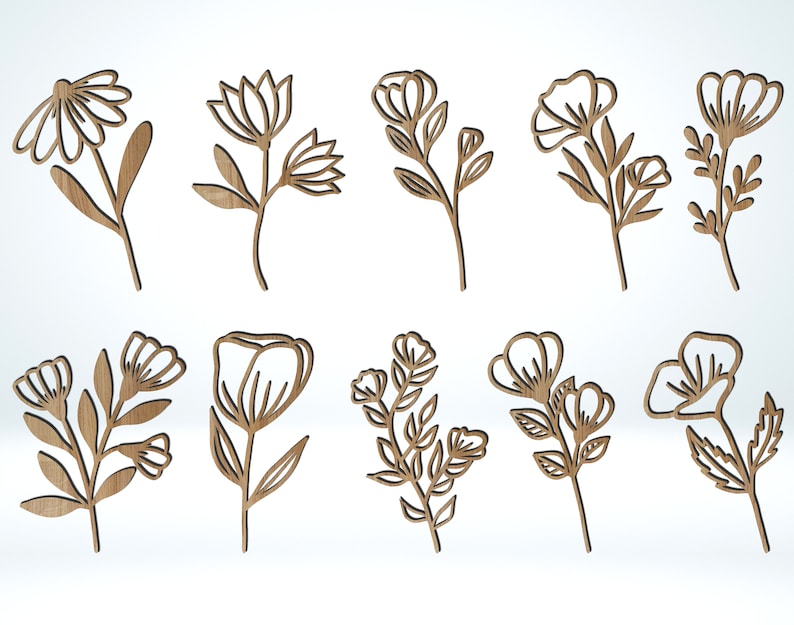 10 Flowers SVG Floral SVG Bundle for Glowforge Flower - Etsy