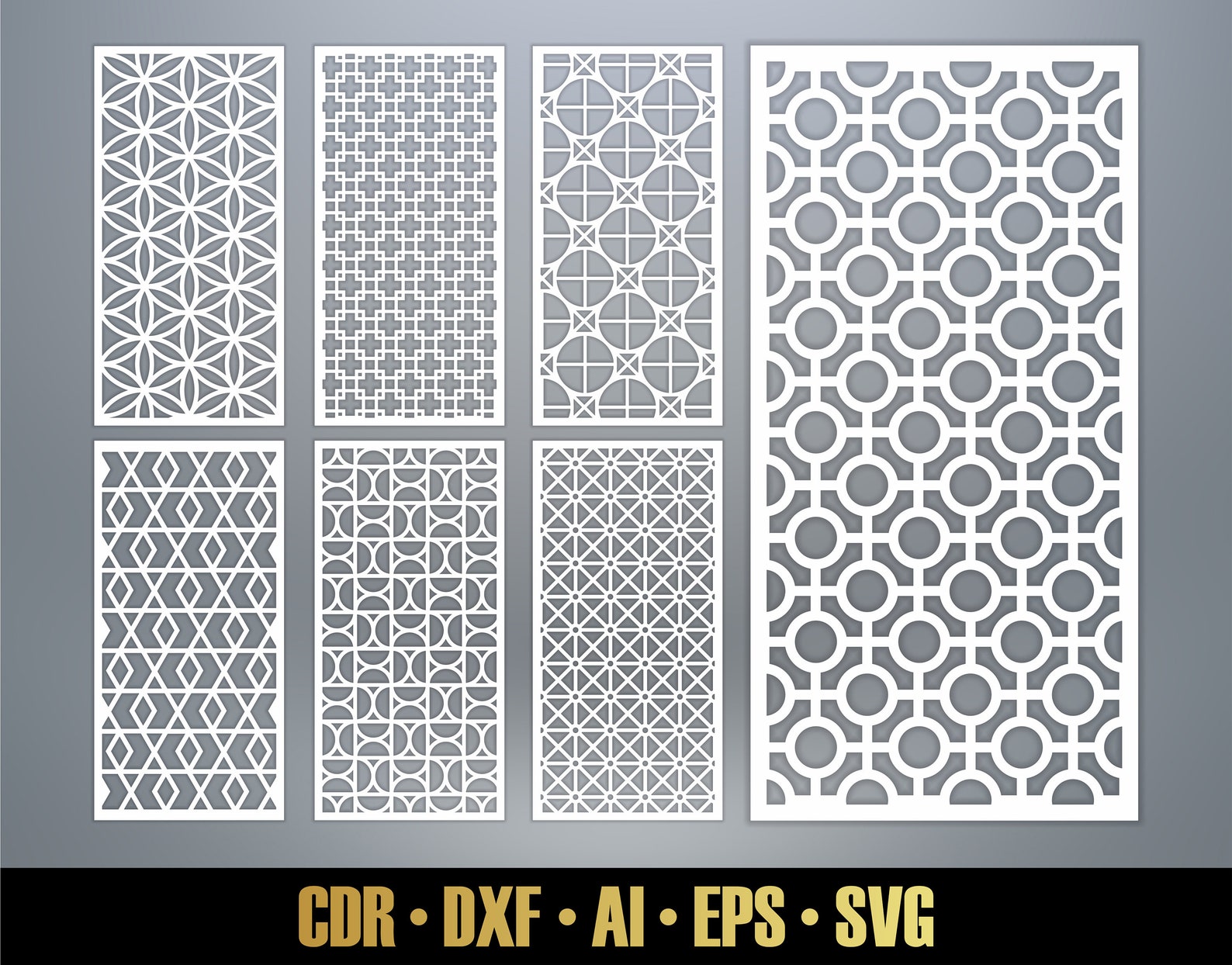 Geometric Patterns Panel Templates SVG Set #57. 7 Vector Files, for ...