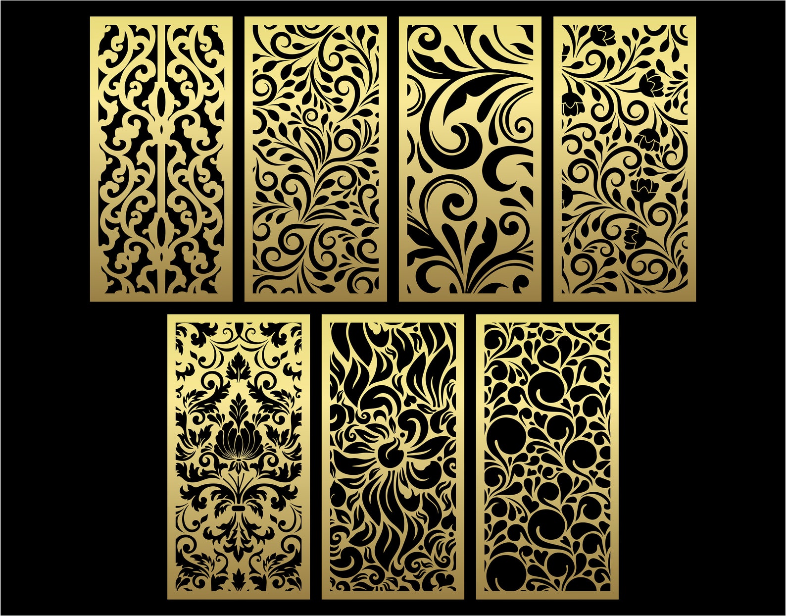 Vintage Flower Ornament Patterns Panel Templates SVG Set #20. 7 Vector ...