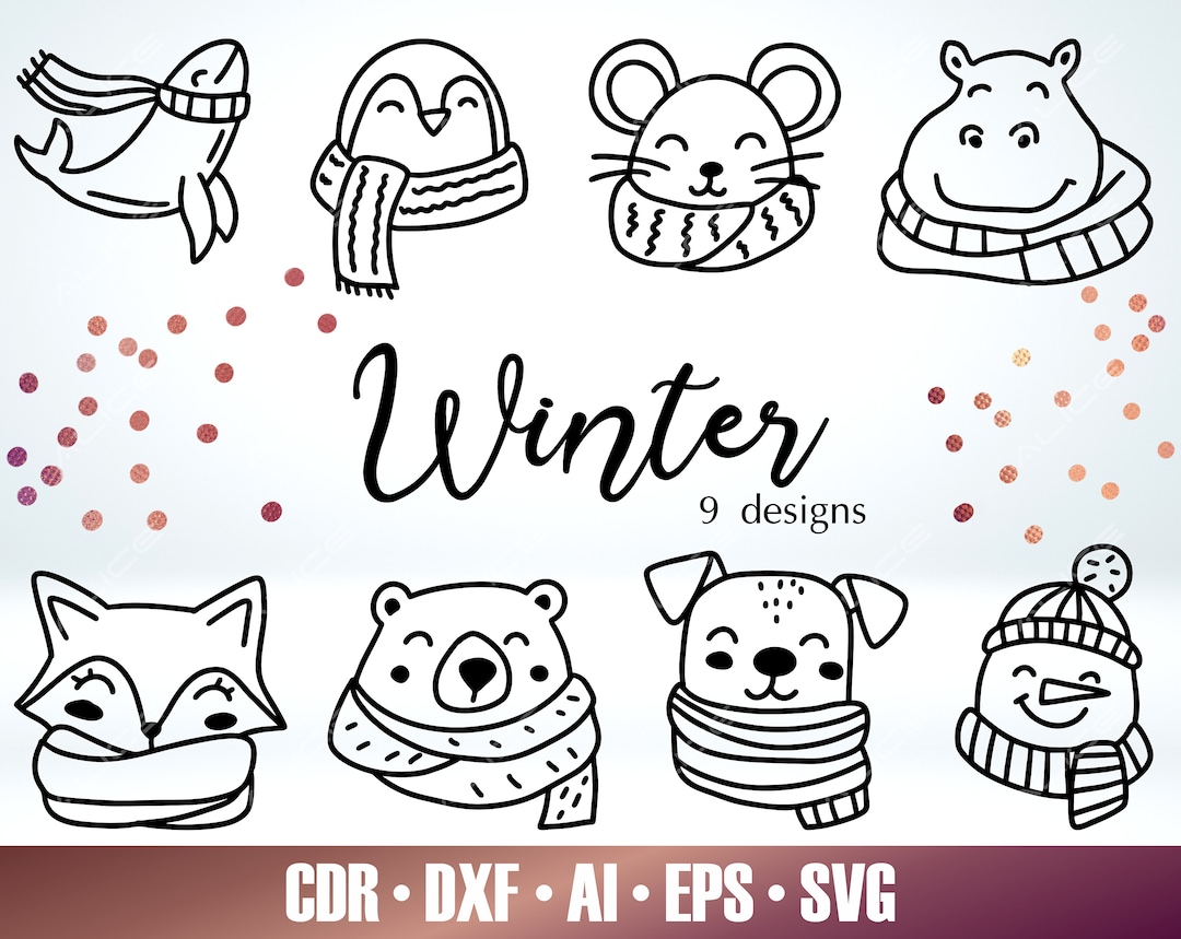 9 Cute Winter Animals SVG - Bear SVG for Glowforge - Mouse Laser Cut ...