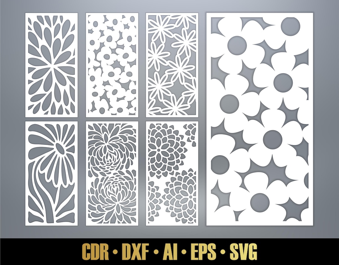 Floral Patterns Panel Templates SVG Set #61. 7 Vector Laser Cutting ...