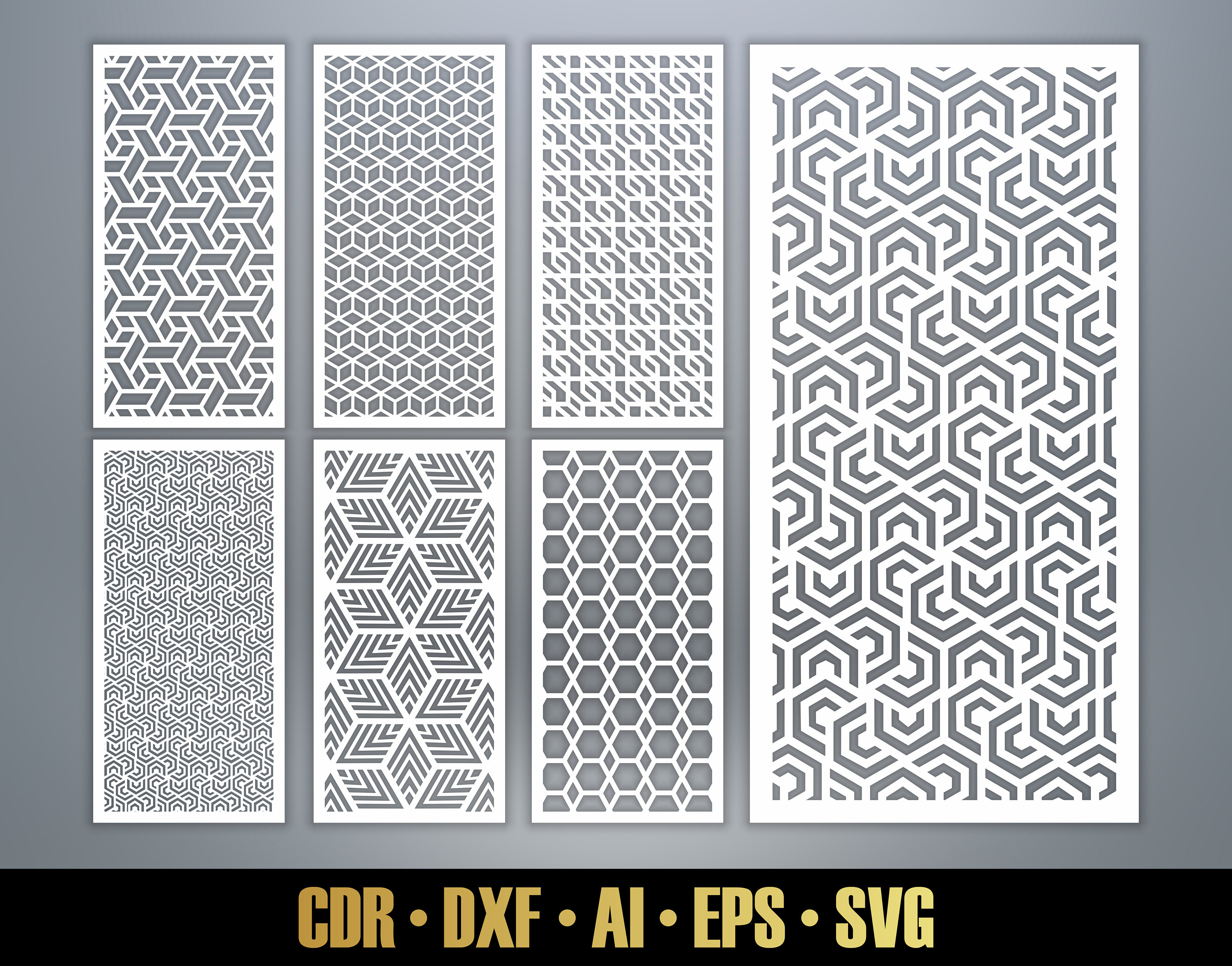 Geometric Patterns Panel Templates SVG Set #2. 7 Vector Files, for ...
