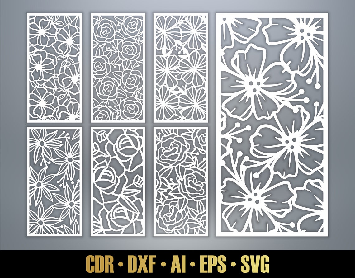 Floral Patterns Panel Templates SVG Set 30. 7 Vector Laser | Etsy