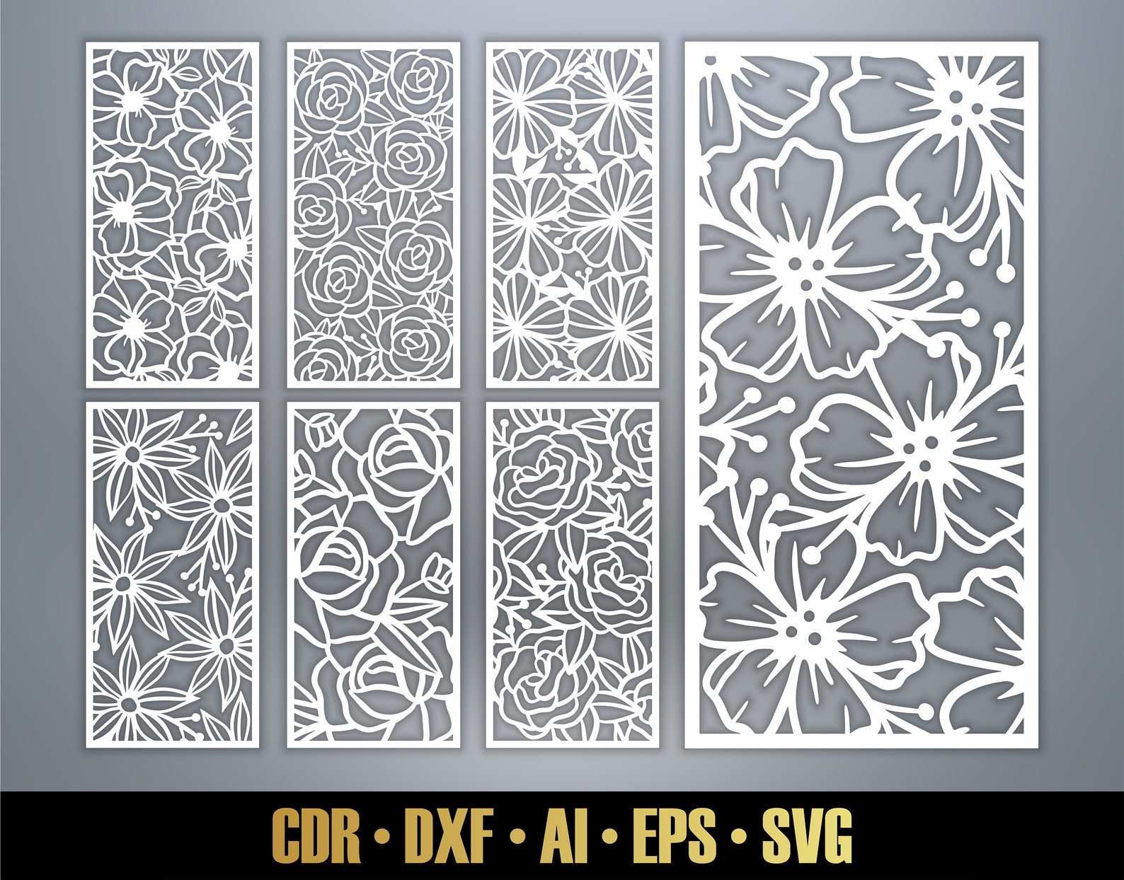 Floral Patterns Panel Templates SVG Set #30. 7 Vector Laser Cutting ...