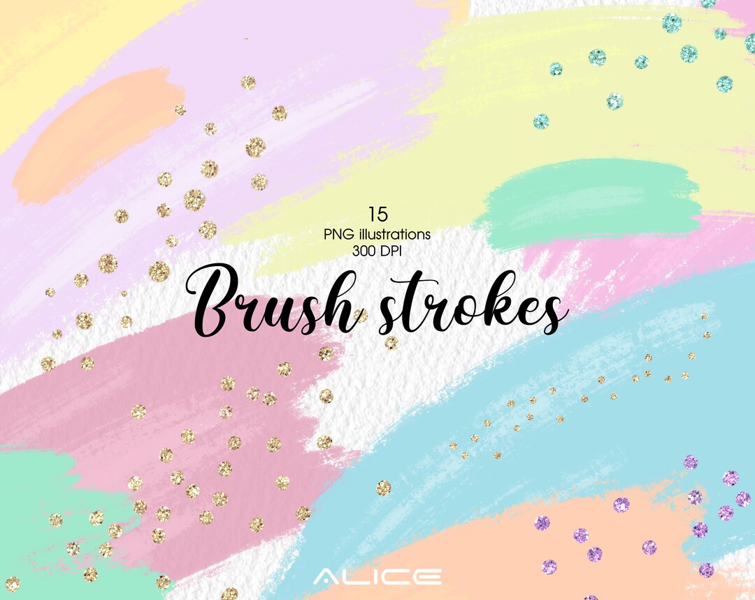 15 Pastel Rainbow Brush Strokes Clipart. Set 1. Paint Elements in ...