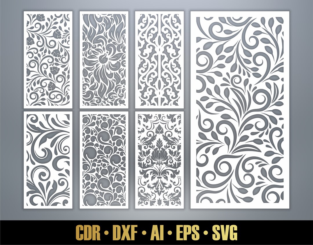 Vintage Flower Ornament Patterns Panel Templates SVG Set #20. 7 Vector ...