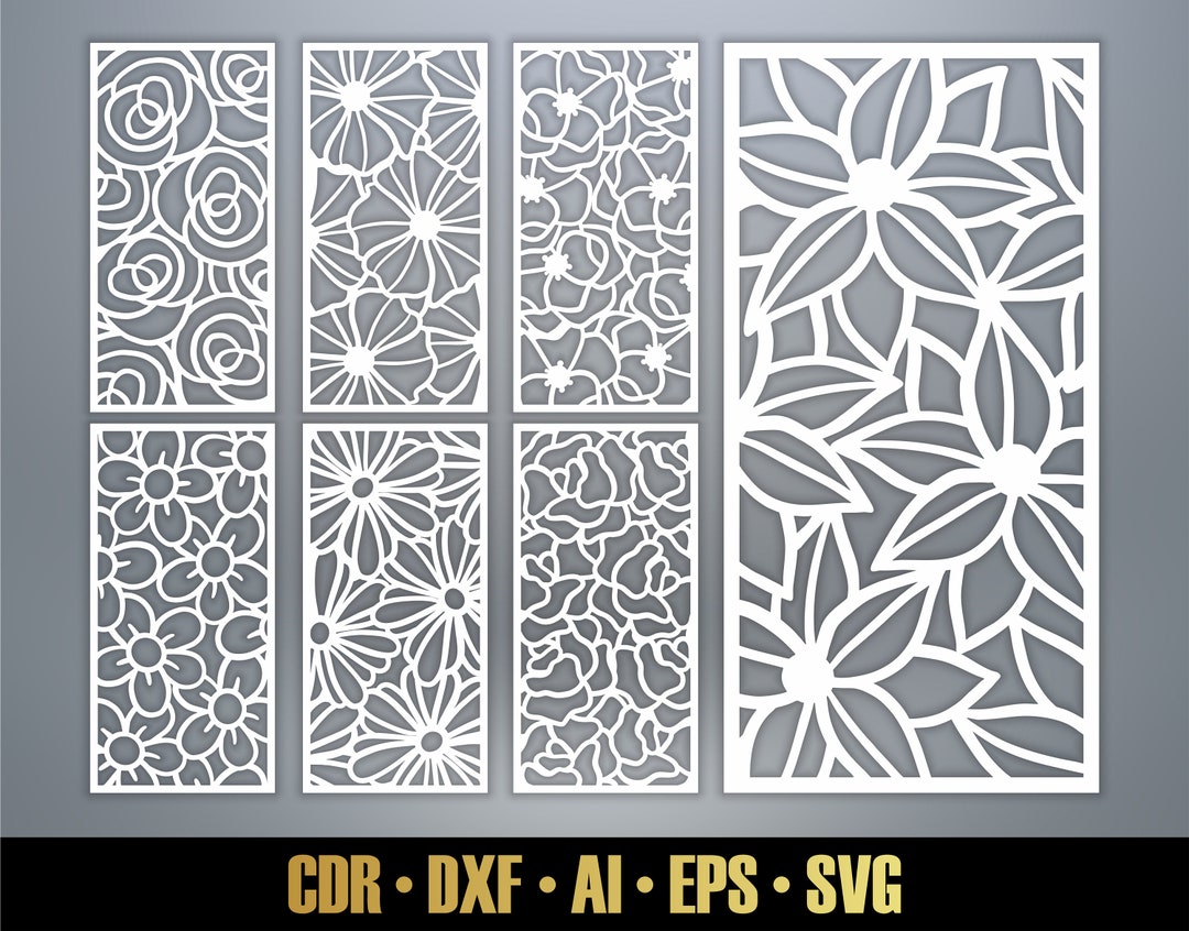 Floral Patterns Panel Templates SVG Set #31. 7 Vector Laser Cutting ...