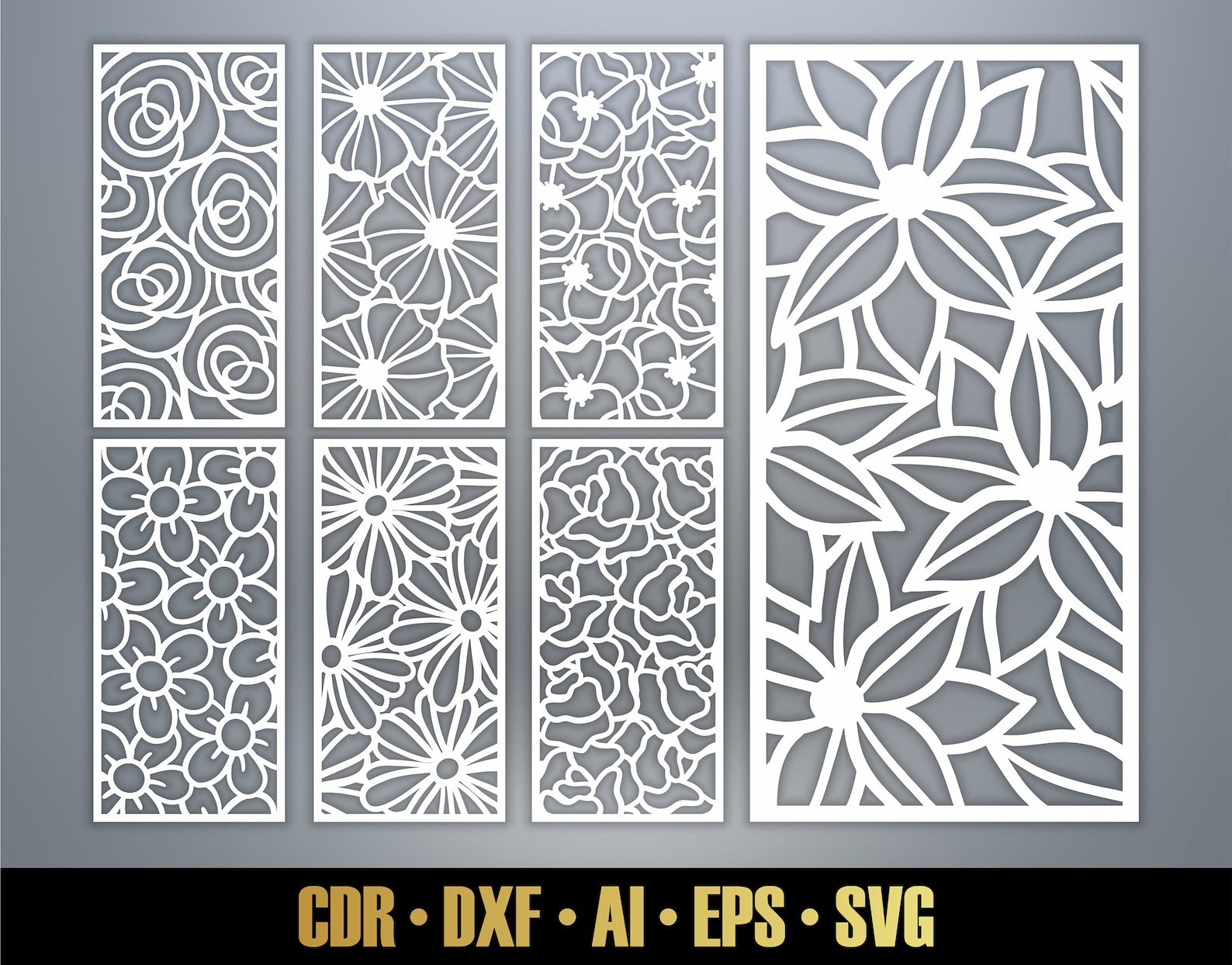 Floral Patterns Panel Templates SVG Set 31. 7 Vector Laser - Etsy