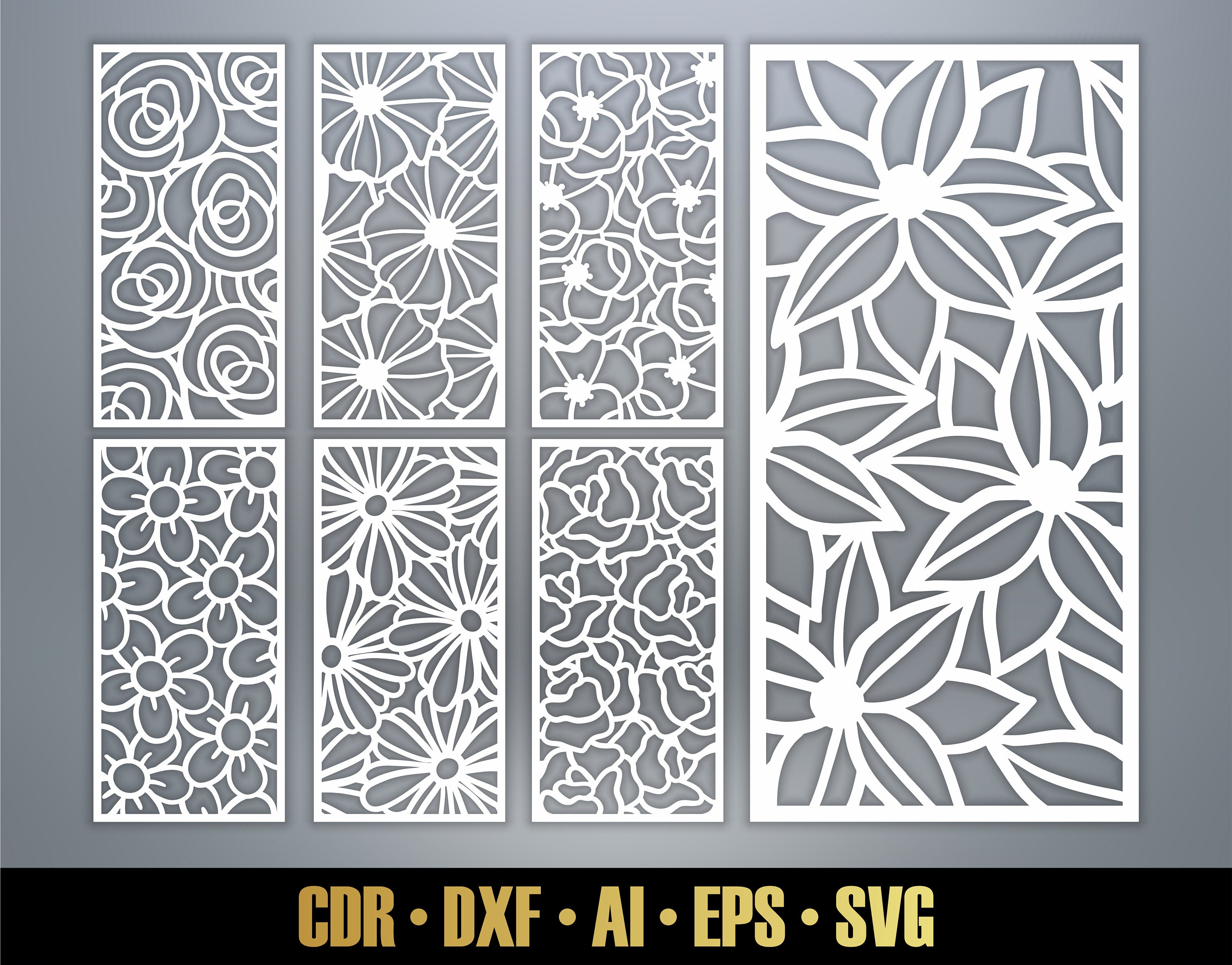 Floral Patterns Panel Templates SVG Set 31. 7 Vector Laser - Etsy
