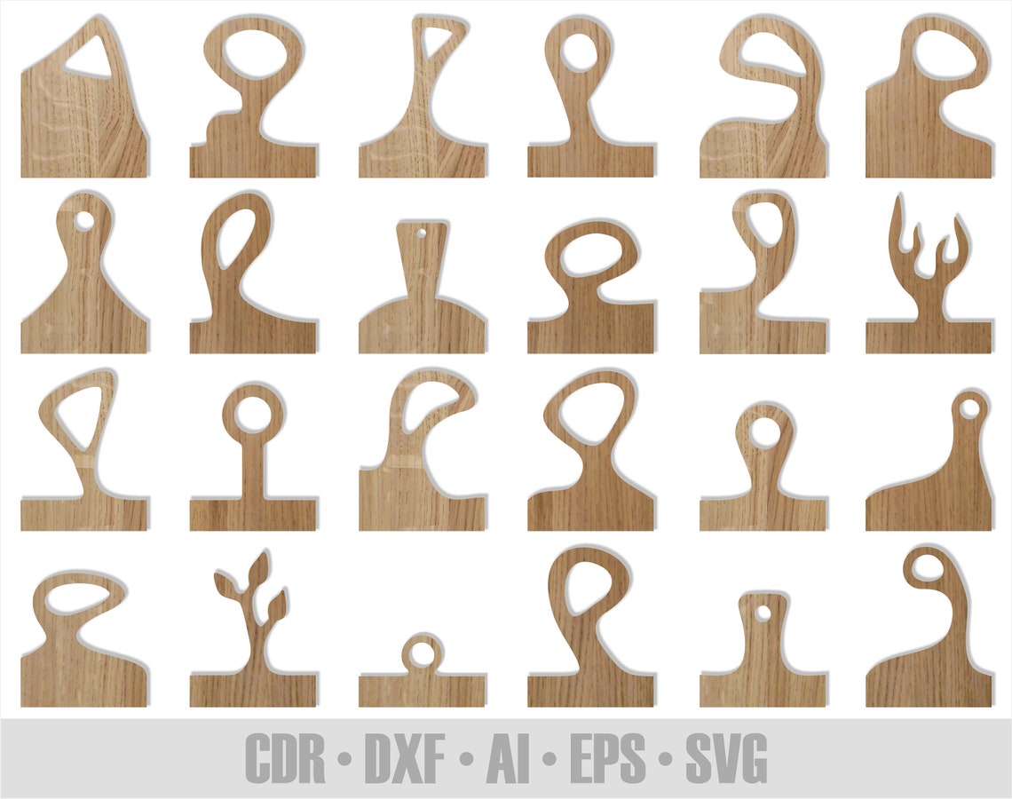 24 Hand Drawn Cutting Board Handle Templates Set #2 SVG, DXF, PDF ...