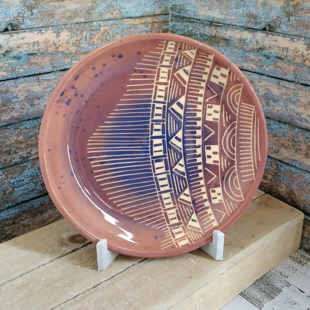 Beautiful Salmon Basketry Pattern Chumash Plate, Indigenous Pottery ...