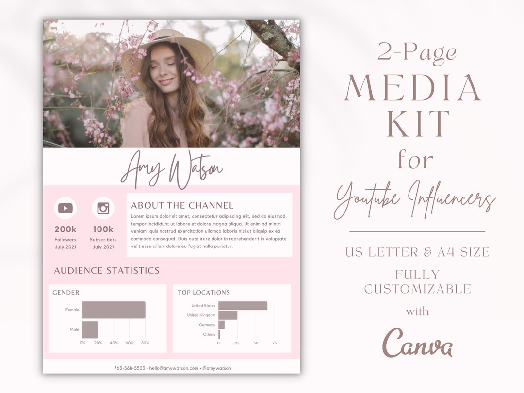 Pink Influencer Media Kit Template - Canva Editable (digital Download ...