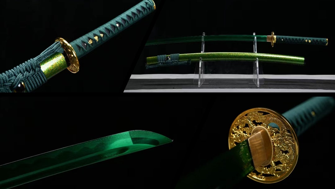 Handmade Katana Emerald Green Color Real T10 Steel Blade With Hamon ...