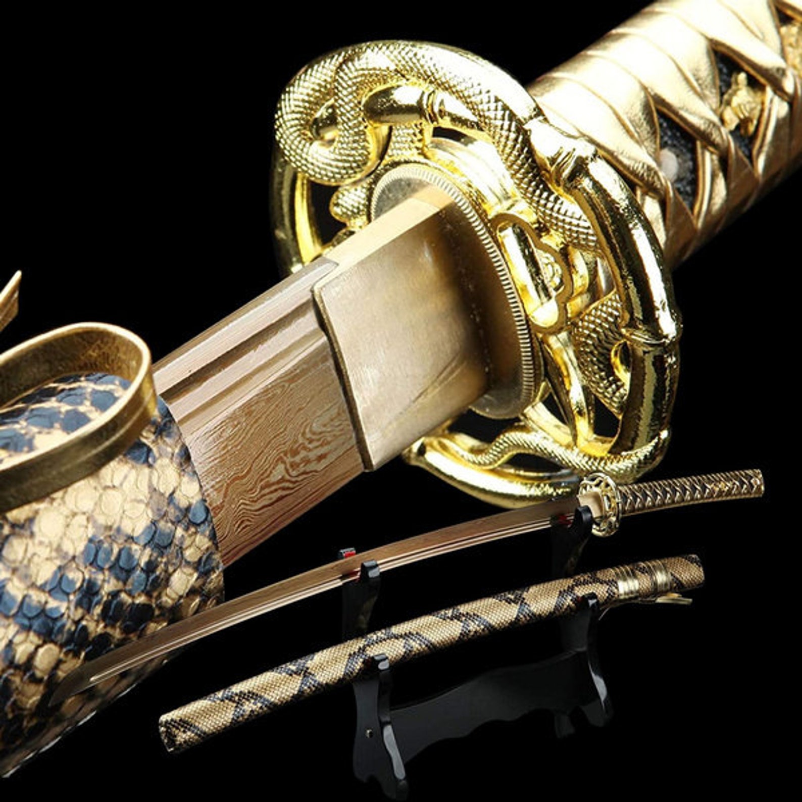 Handmade Folded Steel Blade Gold Snake Style Gold Snake | Etsy