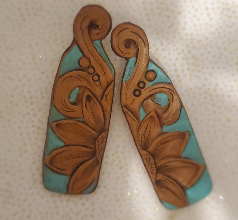 Hand-tooled Leather Earrings | Etsy