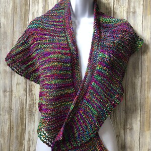 Knit Silk Capelet, Vibrant Shawl, Recycled Sari Shawlette, Boho Spring ...