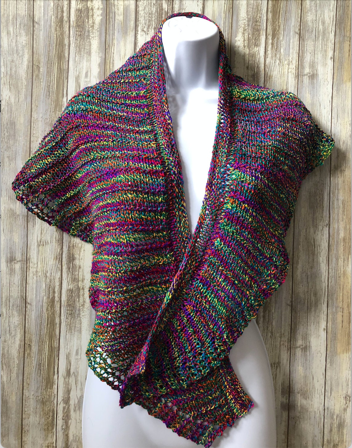 Knit Silk Capelet, Vibrant Shawl, Recycled Sari Shawlette, Boho Spring ...