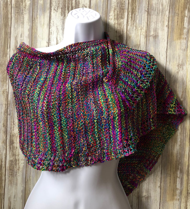 Knit Silk Capelet, Vibrant Shawl, Recycled Sari Shawlette, Boho Spring ...