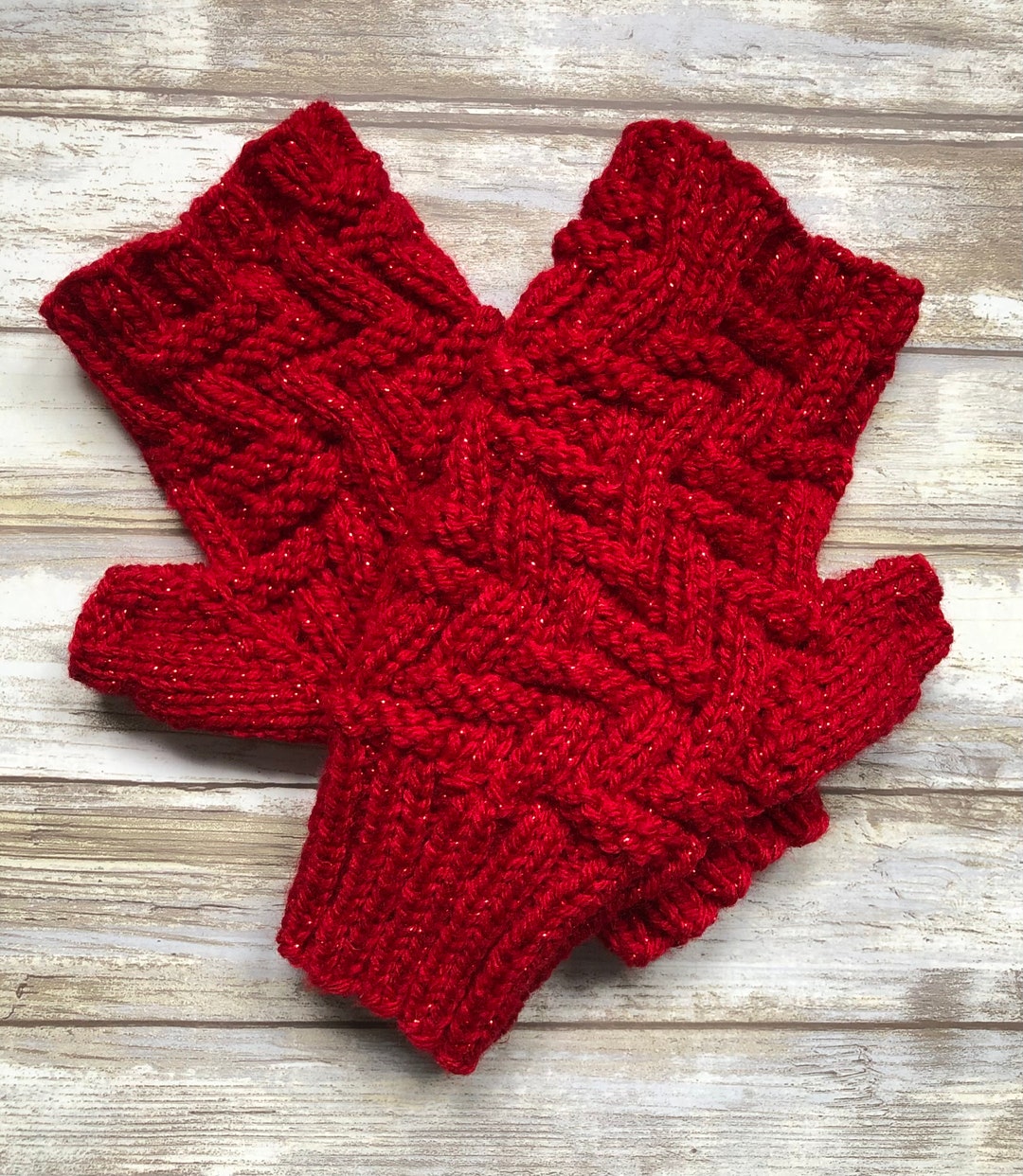 Winter Hat Glove Set, Red Winter Hat, Fingerless Gloves Hand Made ...