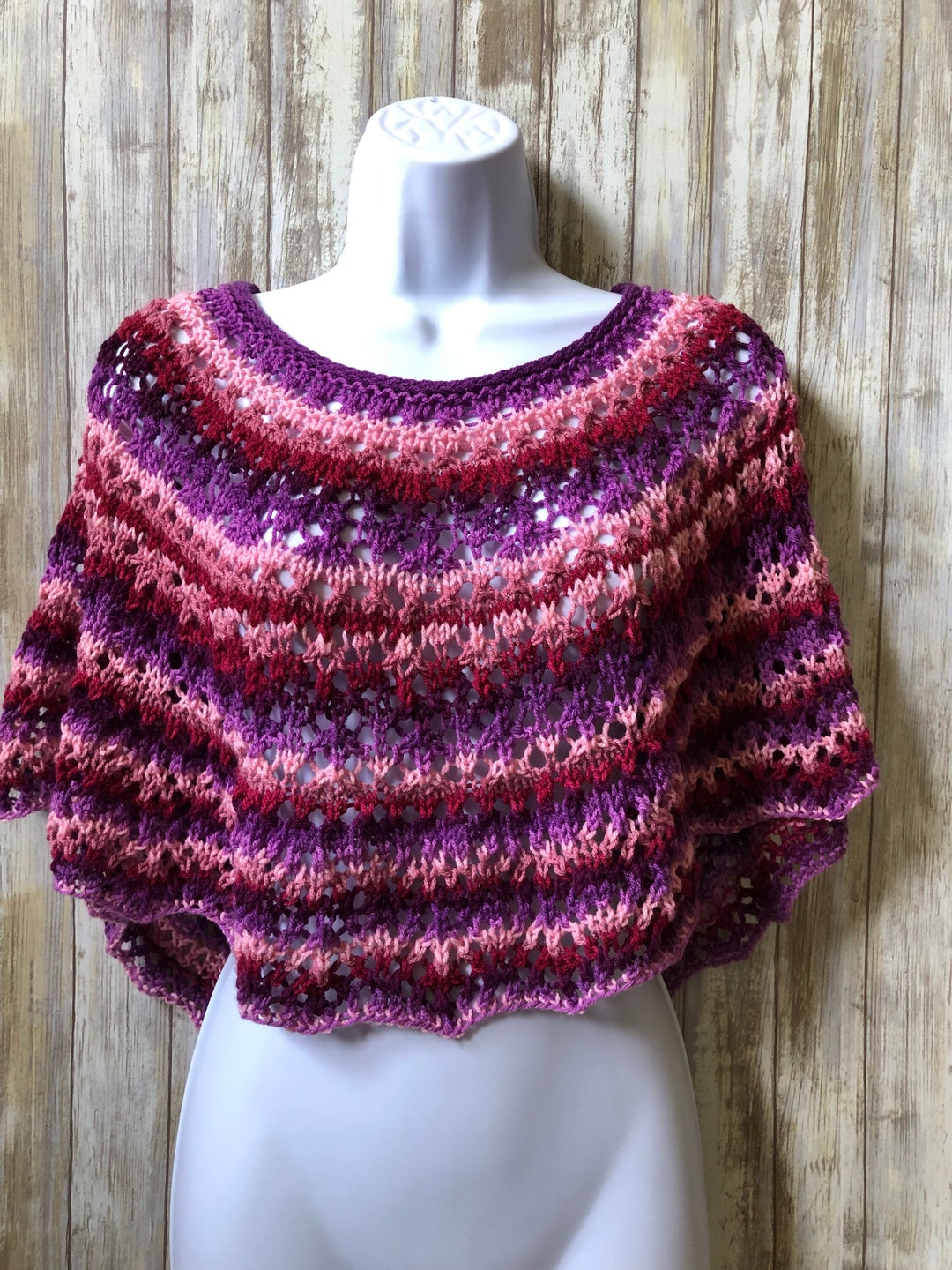 Bright Shawl, Capelet, Teen Girl, Purple Pink Striped, Handmade Shawl ...