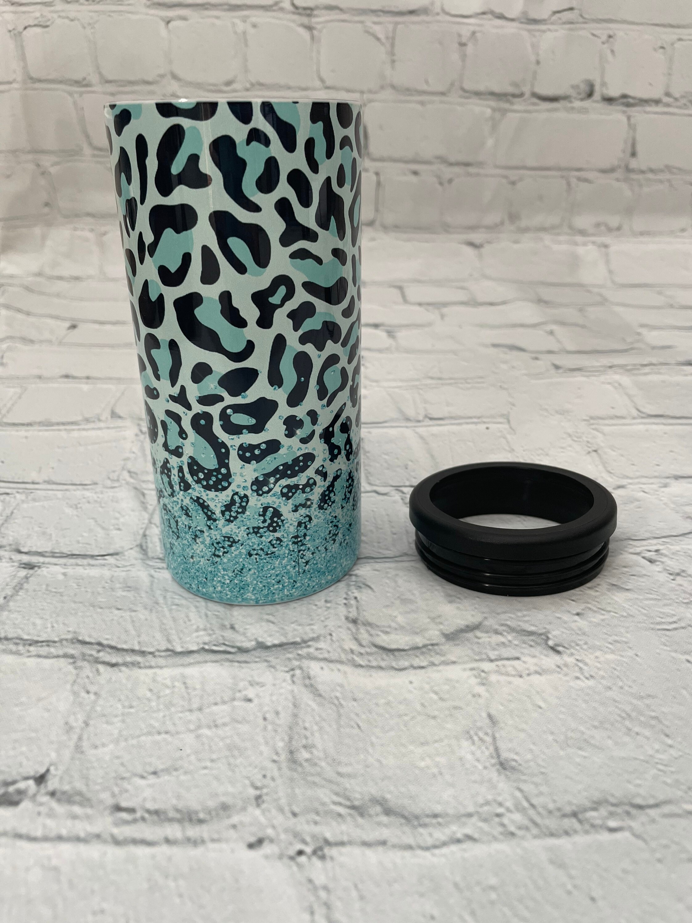 Skinny Can Cooler / Leopard Print / Stainless Steel Can Cooler / Teal ...