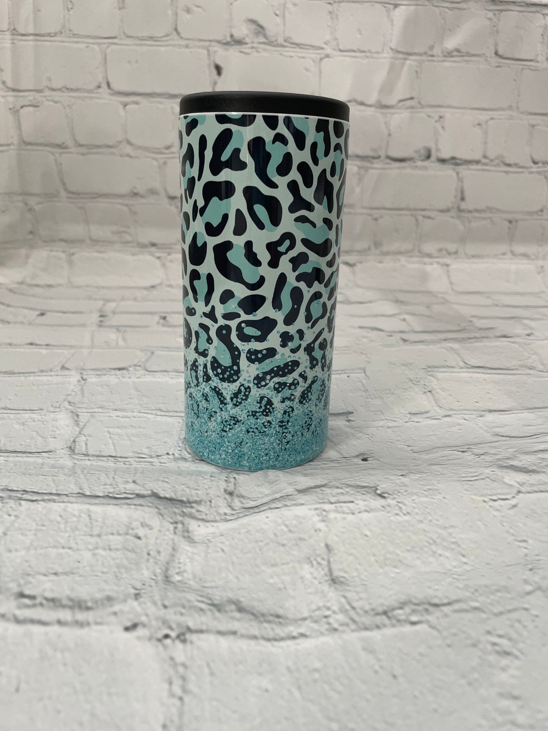 Skinny Can Cooler / Leopard Print / Stainless Steel Can Cooler / Teal ...