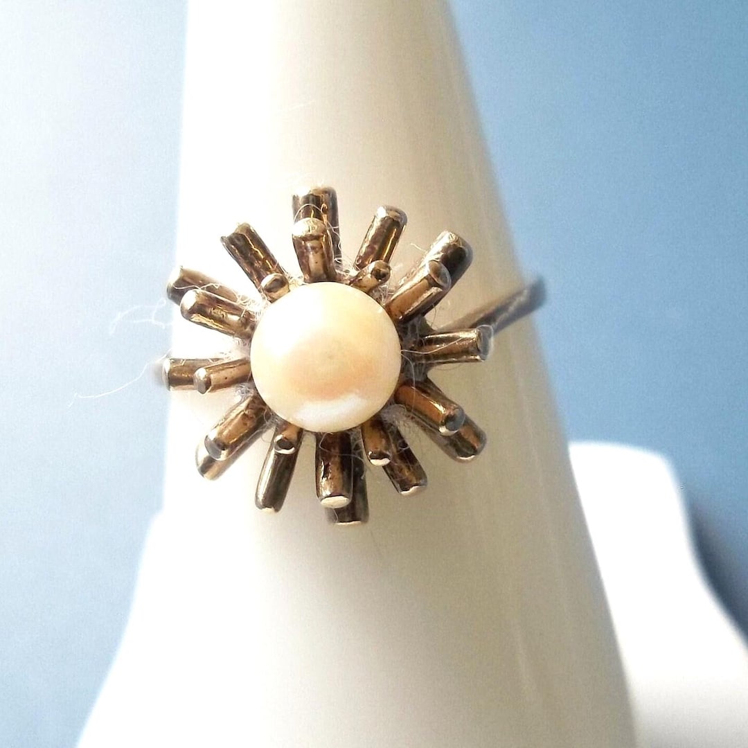 Vintage, 10k Gold & Real Pearl, Size 6 US, Sunburst Ring, Collectibles ...