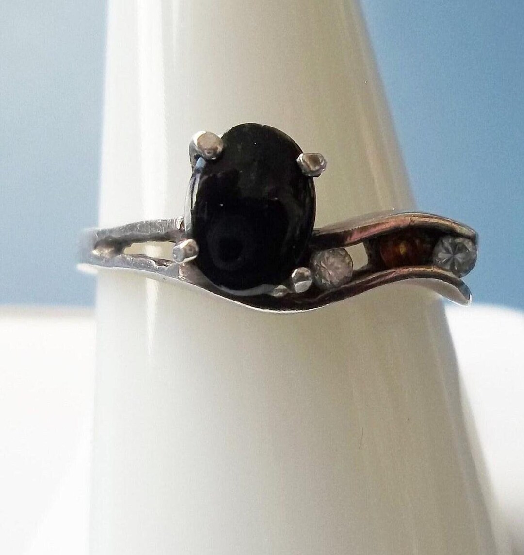 Vintage Claw Mount Black Spinel, Diamond & Citrine Gemstone Ring ...