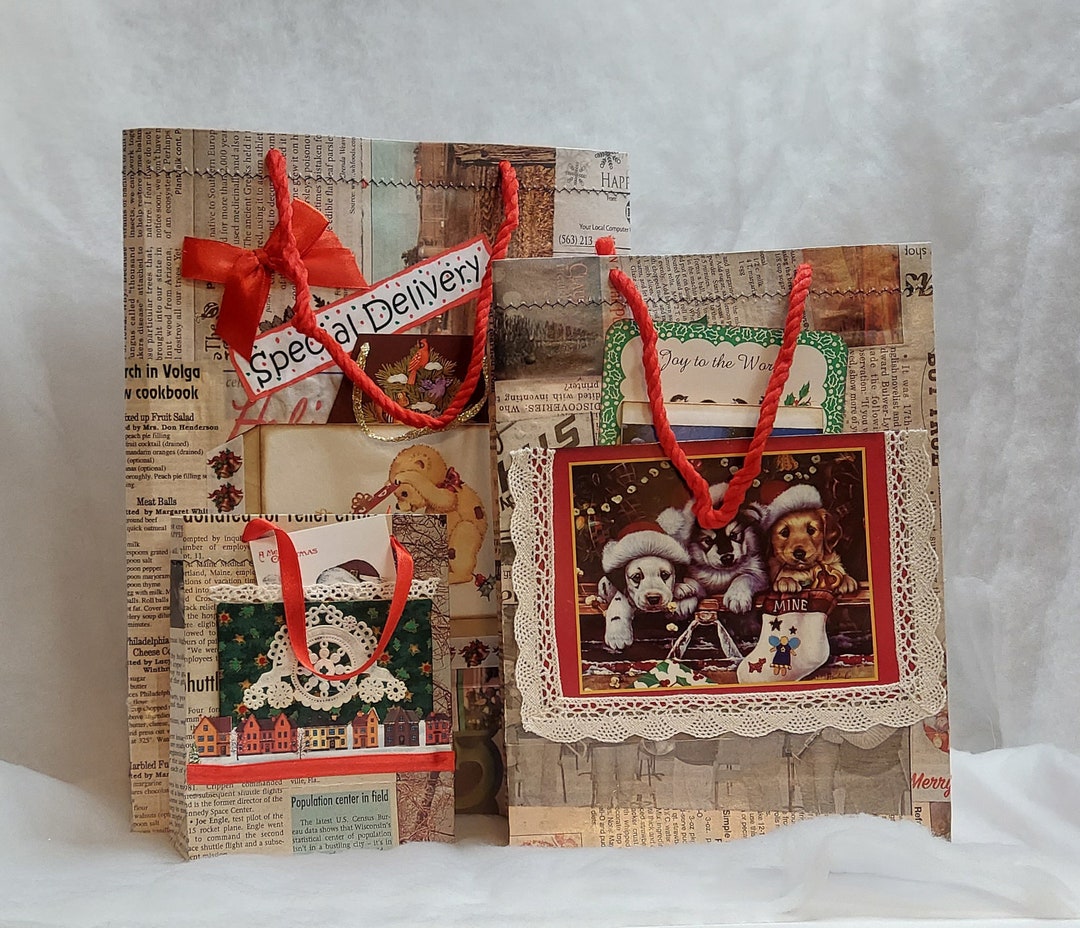 Handmade Gift Bags Set of 3 | Gusset Gift Bags With Pocket | Set of 3 ...