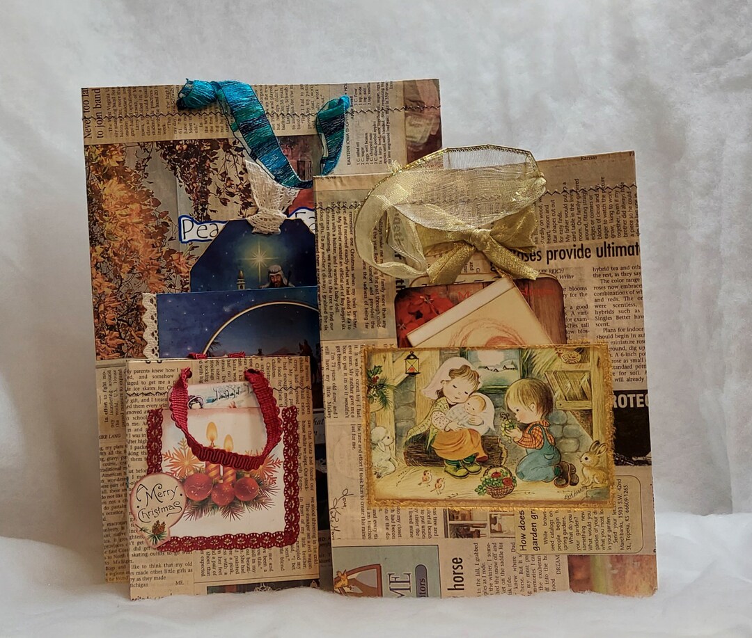 Handmade Gift Bags Set of 3 Gusset Gift Bags With Pocket Set of 3 Gift ...