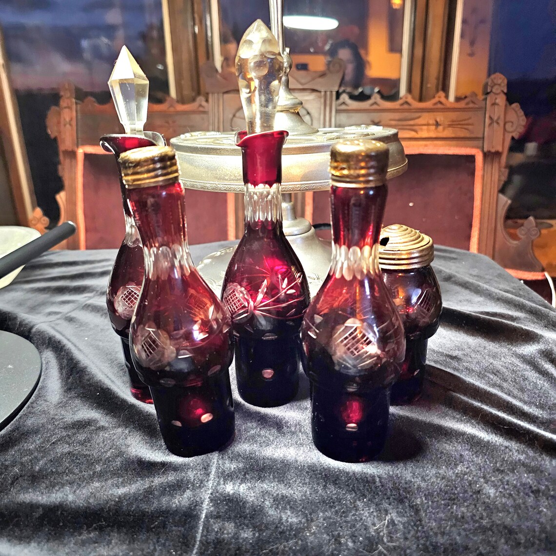 Antique Ruby Curet Set 14" Tall - Etsy