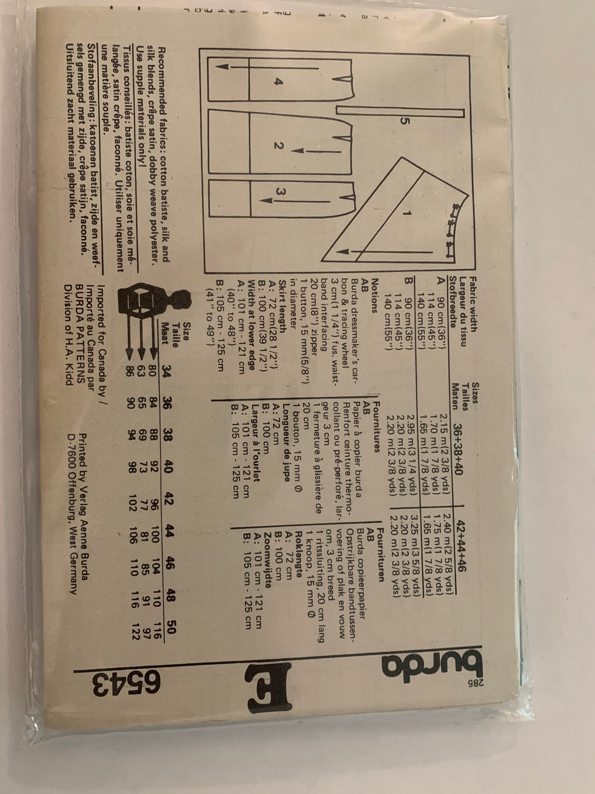 Vintage Burda Pattern 6543 Skirt With Asymmetrical Detail Size - Etsy