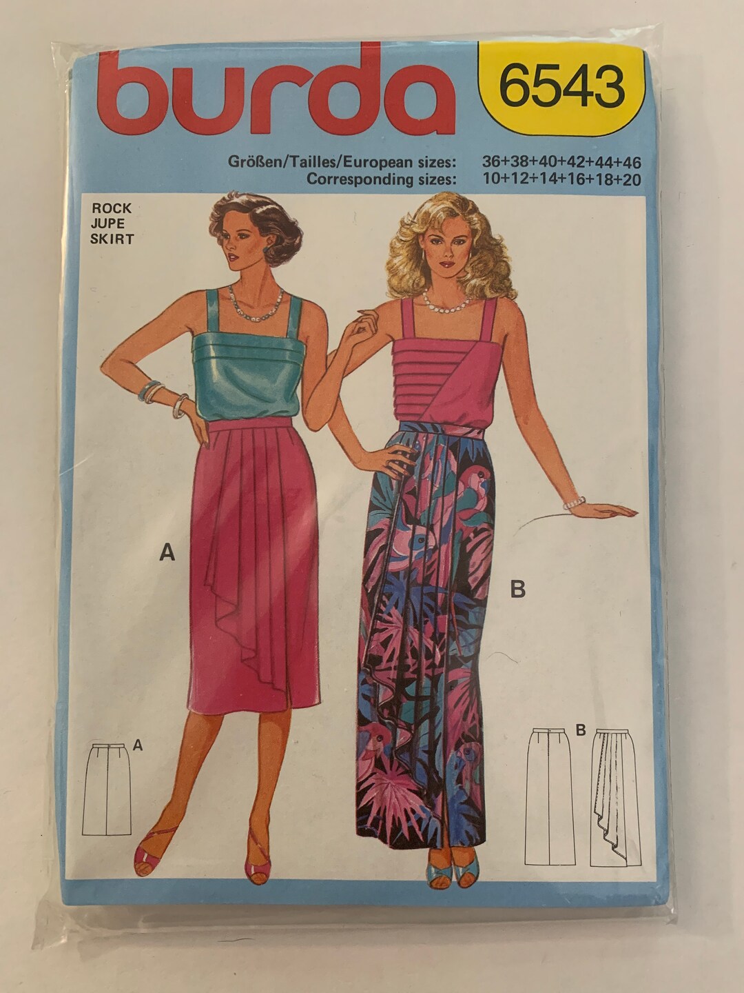 Vintage Burda Pattern 6543 Skirt With Asymmetrical Detail Size 10-20 - Etsy