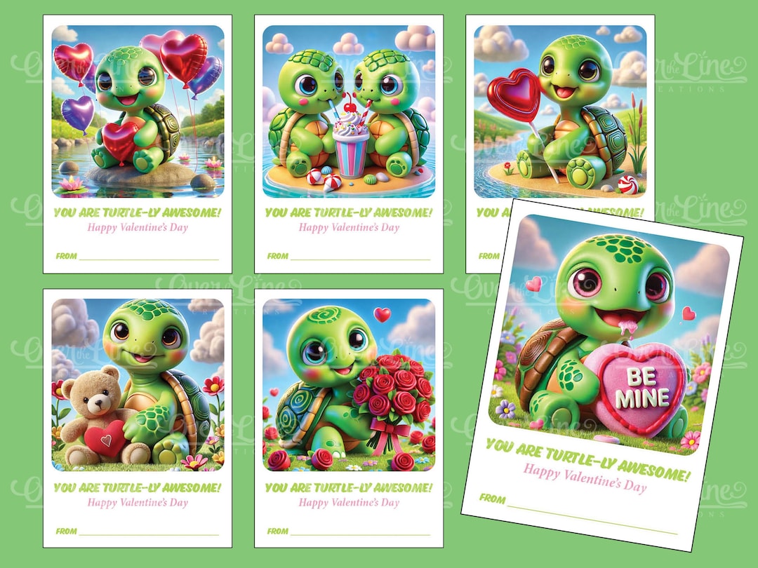 Turtle-ly Awesome Valentine's Cards for Kids: 6 Designs, Downloadable ...