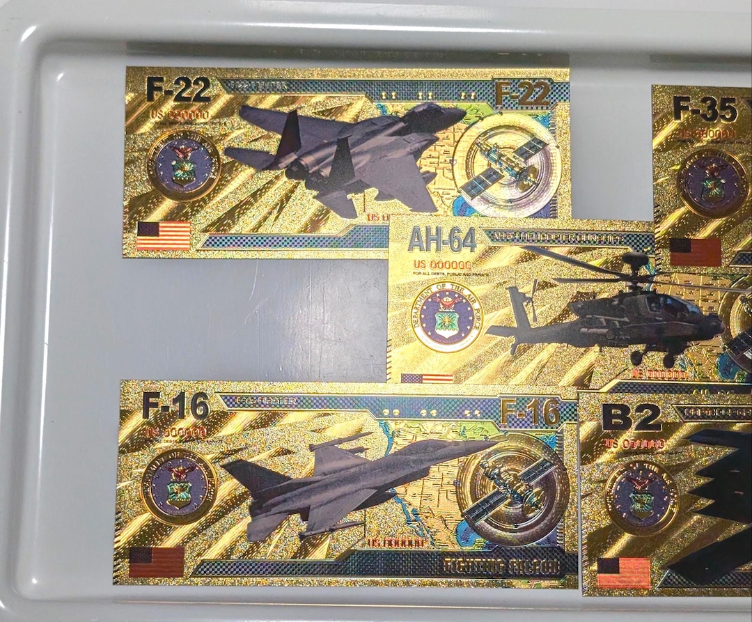 5pc US Air Force Jet 24K Gold Foil Note Set – F‑22 & F‑35 Included - Etsy