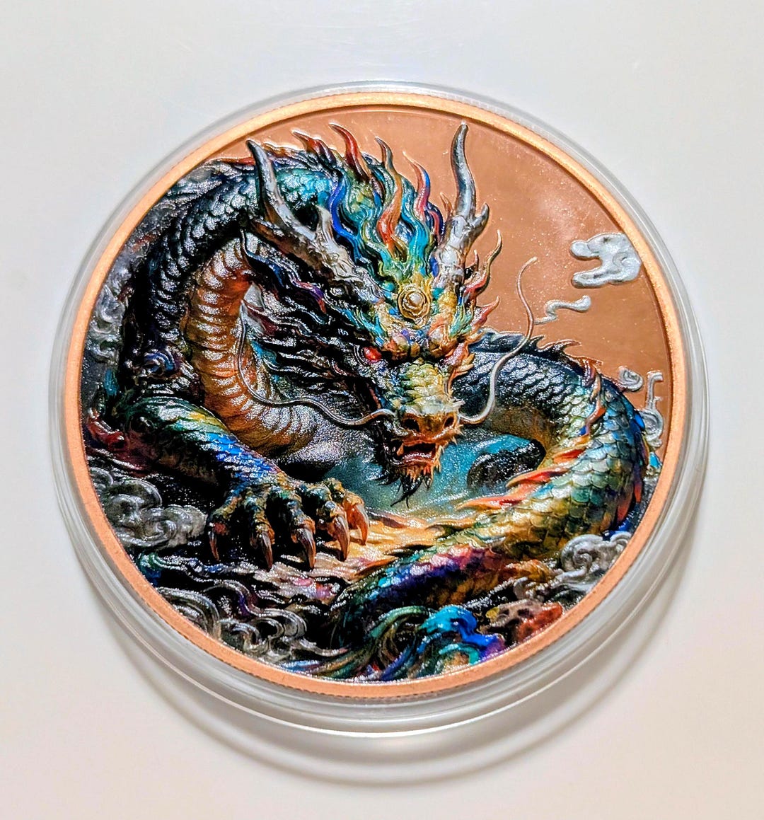 5oz Copper Ultra High Relief Colorized Dragon Copper Bullion Round ...