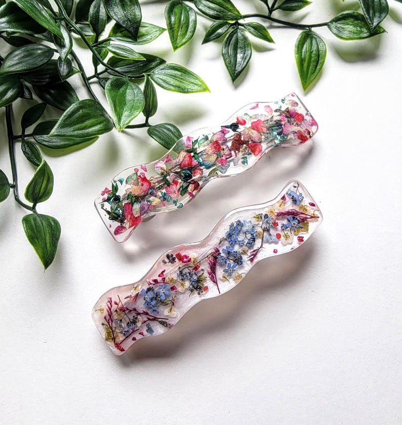Extra Long Barrette for Thick Hair, Real Dried Flower Barrette, French ...