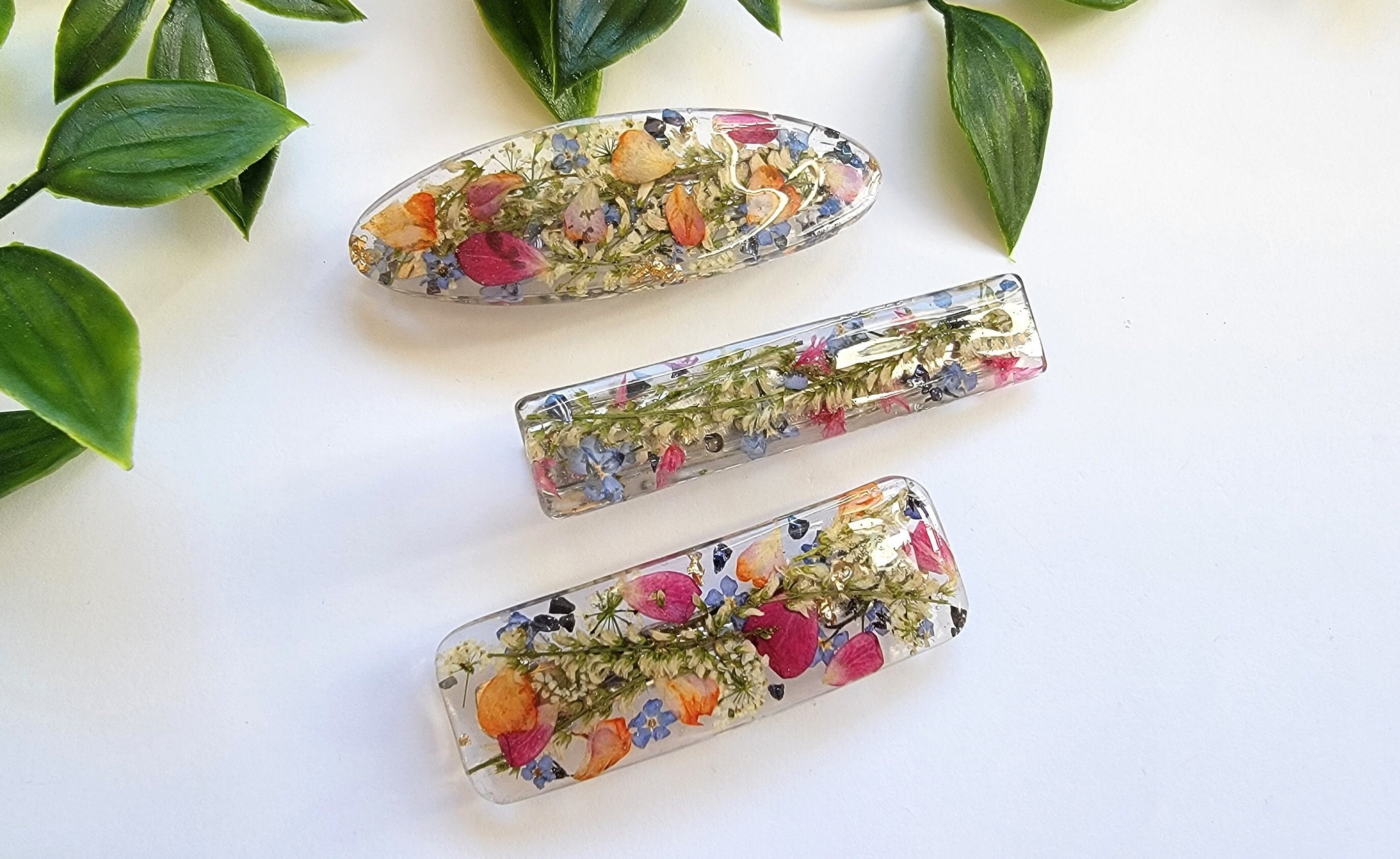 Real Natural Flower Barrette, Resin Hair Clip, Dried Flower Hair Clip ...