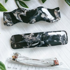 Polymer Clay Marble Barrette, Resin Hair Clip, Handmade Hair Clip, Long ...