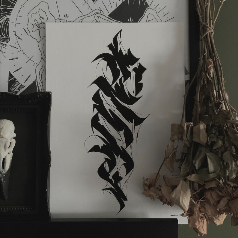 Gothic Art Print Calligraphy Blackletter Ornament Witch - Etsy