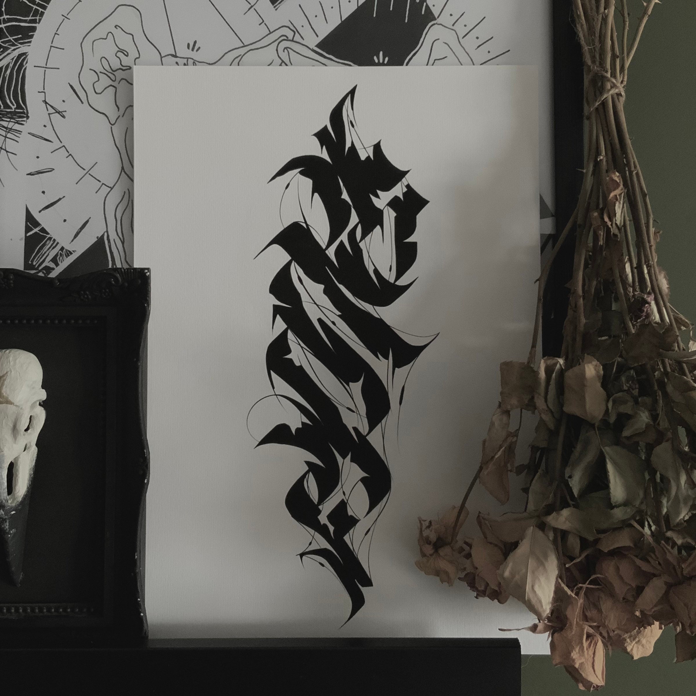 Gothic Art Print Calligraphy Blackletter Ornament Witch - Etsy
