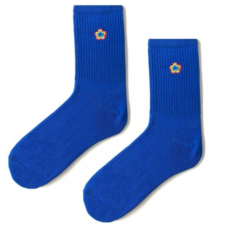6 Pair Blue Orange Rainbow Patterned Embroidered Socket Colorful Socks ...