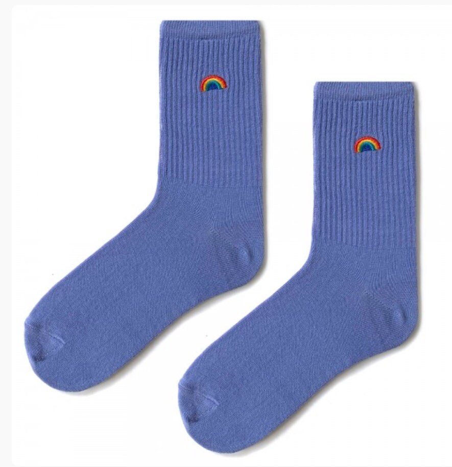 6 Pair Blue Orange Rainbow Patterned Embroidered Socket Colorful Socks ...