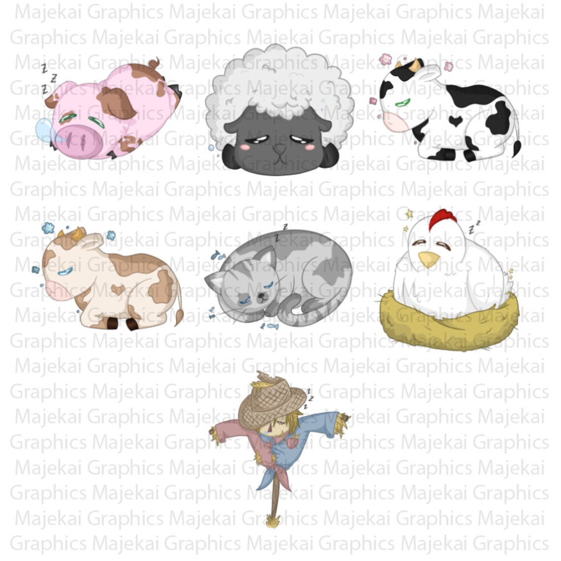 Sleepy Farm Animals Digital Download PNG, JPEG - Etsy