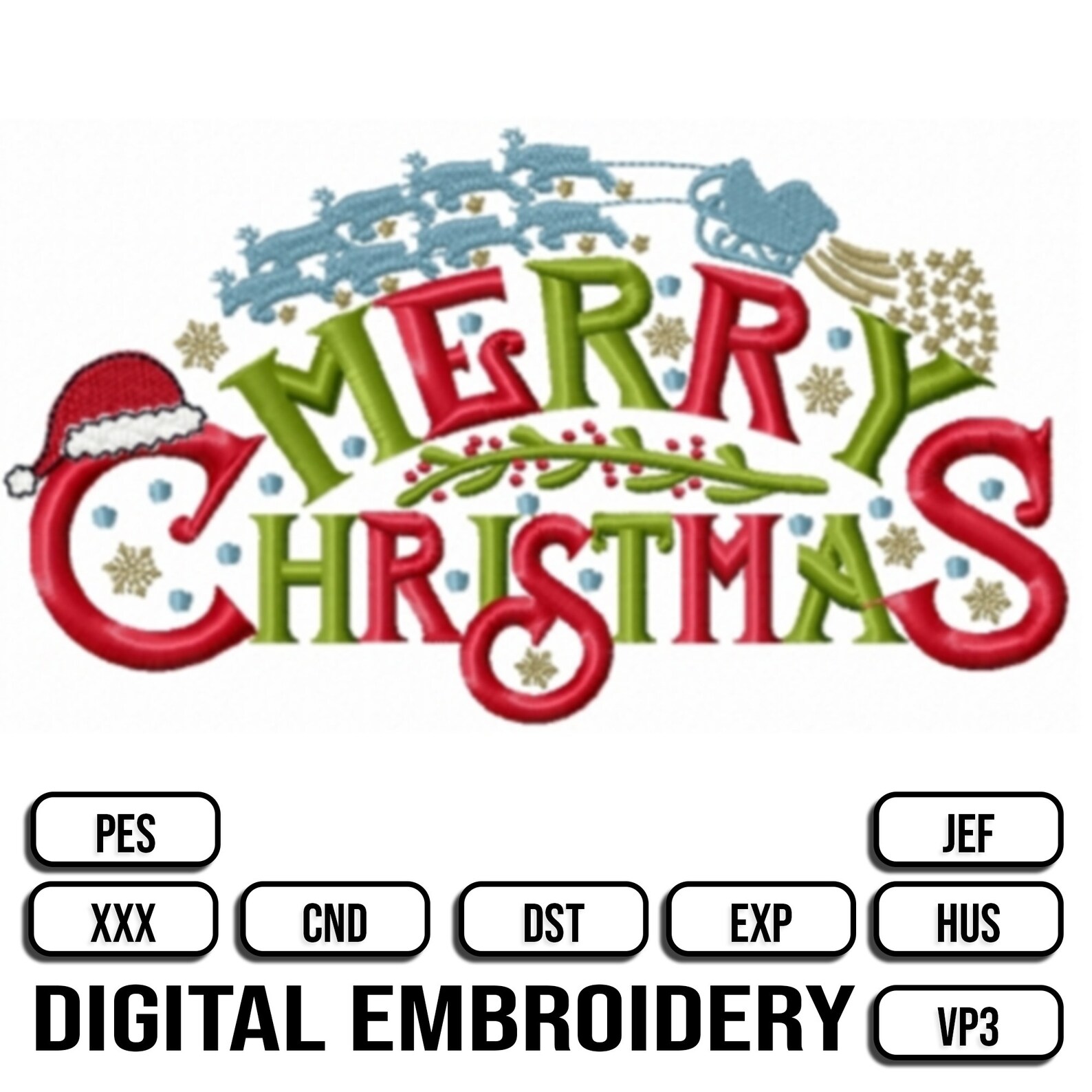 Merry Christmas - Machine Embroidery - Elegant & Luxury - Works on ...