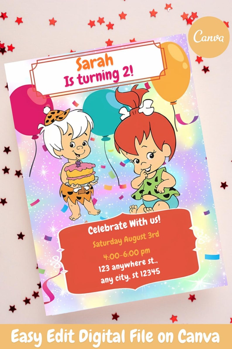 Editable Pebbles Birthday Invitation Digital Birthday Party Pebbles ...