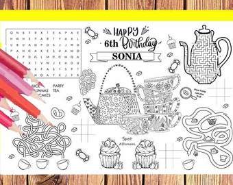 Tea Party Coloring Placemat - Etsy