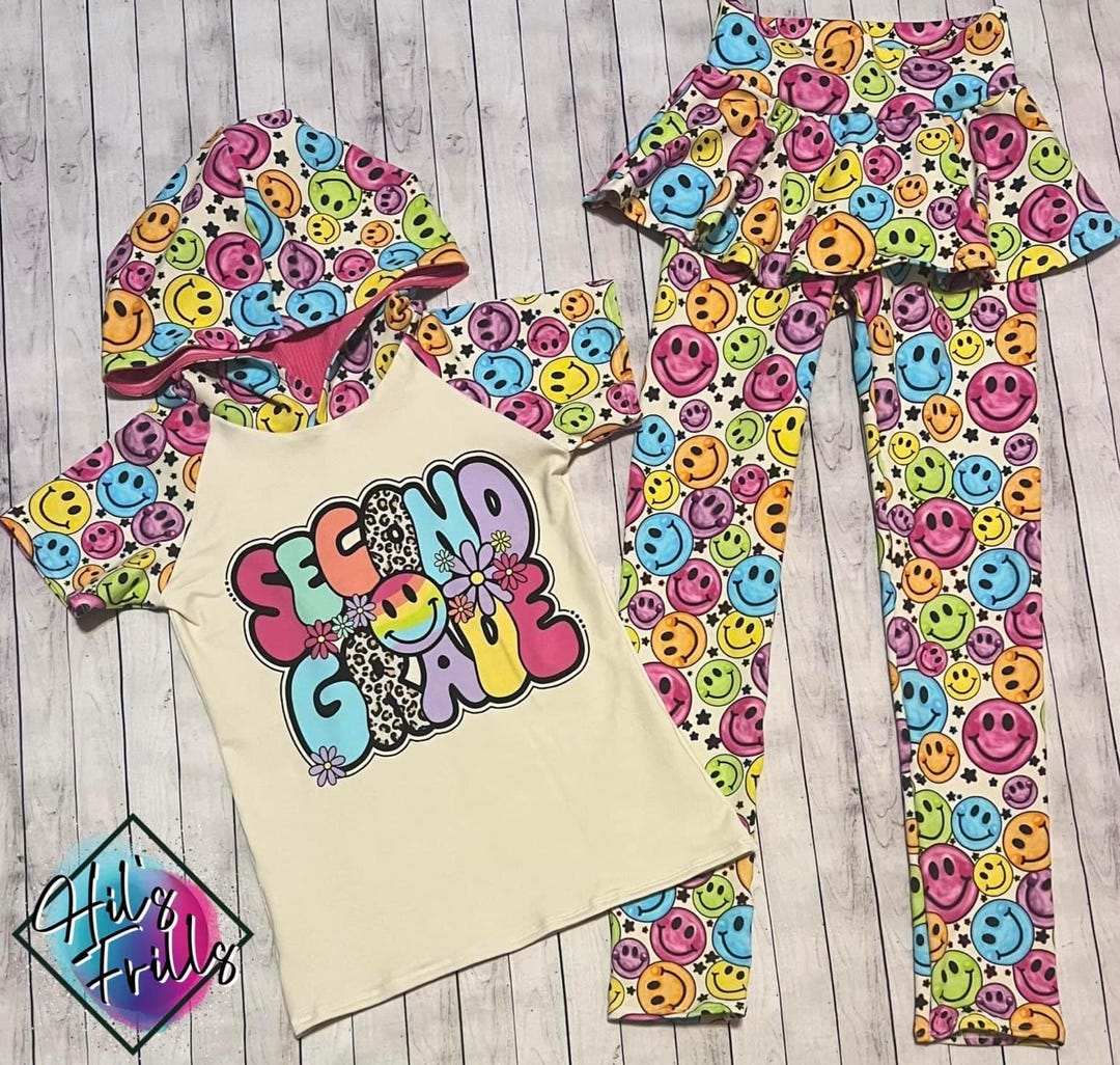 Second Grade Smiley Back to School Hoodie Tee and Skirted Leggings - Etsy