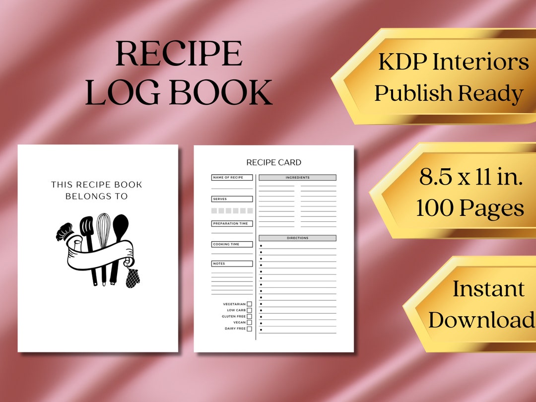 KDP Interior Download Recipe Log Book 100 Pages Size 8.5 X 11 In. - Etsy