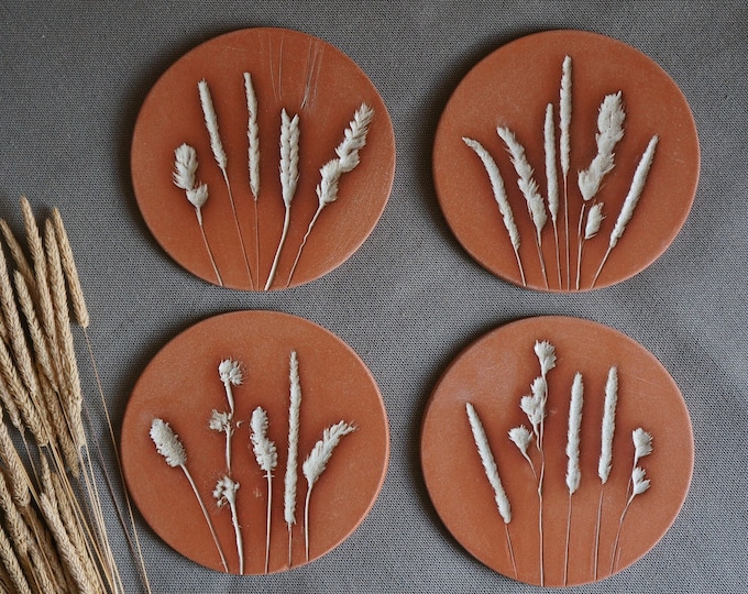 Unique Floral Coaster Set of 4 Wild Flower Terracotta - Etsy